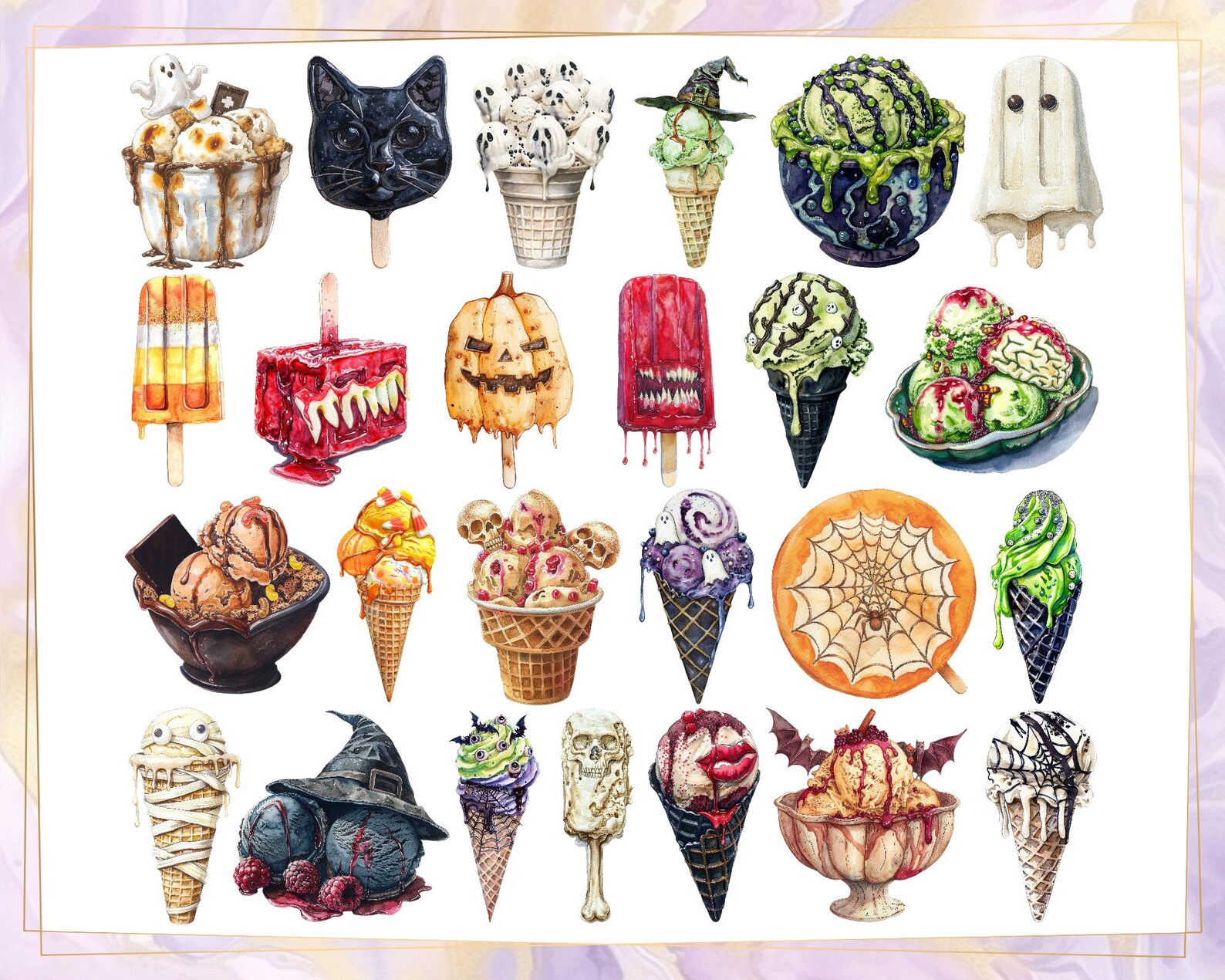 Spooky Ice Cream Illustrations. Halloween Holiday Themed Ice Creams ...