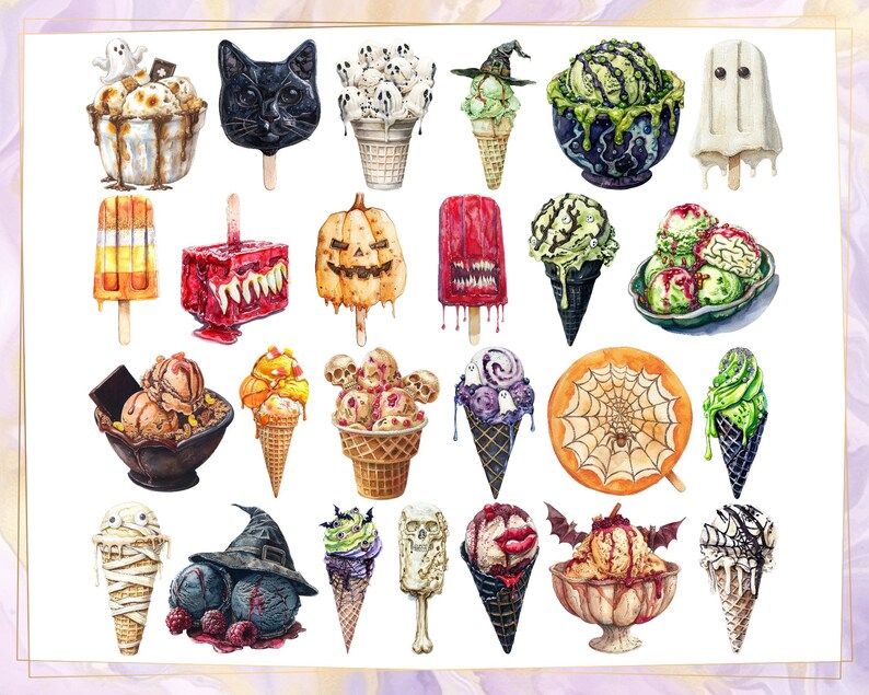 Spooky Ice Cream Illustrations. Halloween Holiday Themed Ice Creams ...