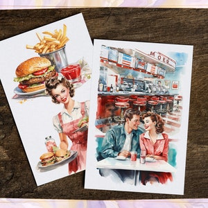 American Diner V2 Illustrations. Retro 50's Eatery, Colorful Vintage ...