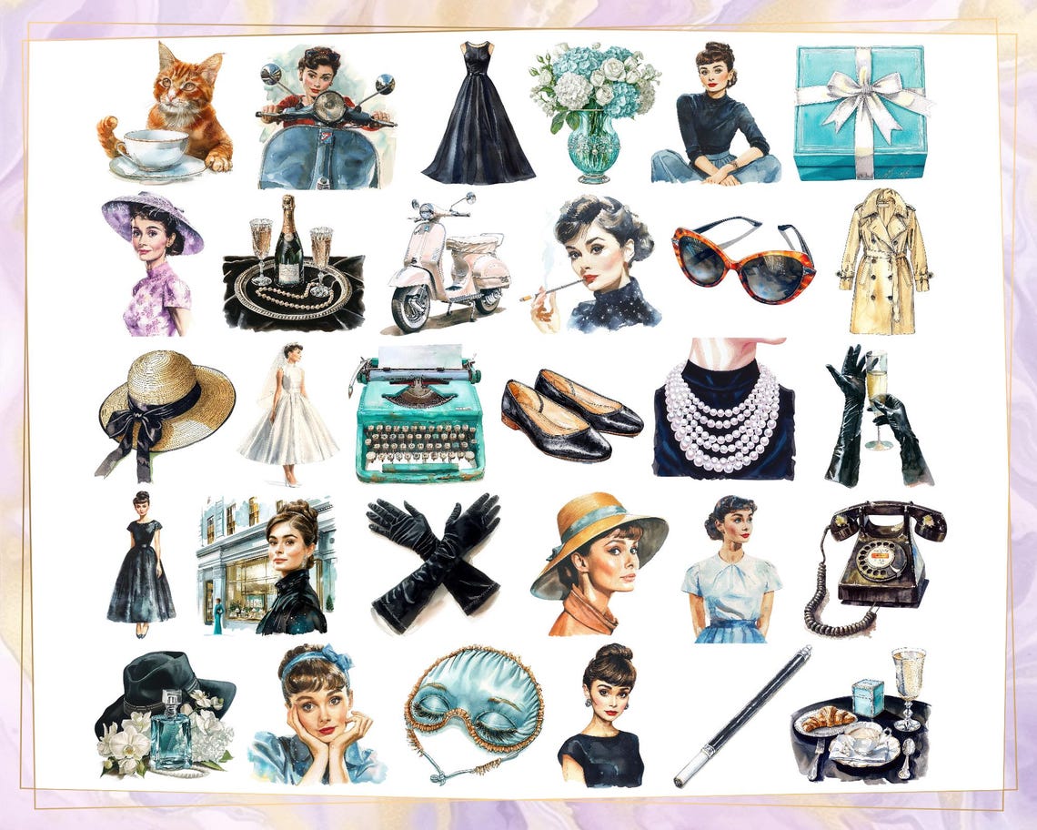 Audrey Hepburn Illustrations. Classic Vintage Hollywood, Iconic Elegant ...