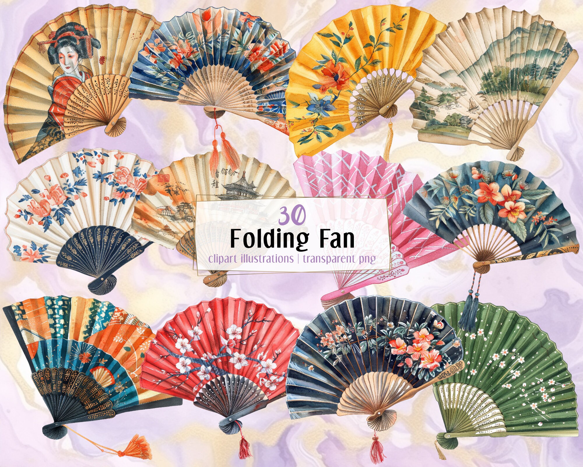 Folding Fan Illustrations. Colorful Paper & Silk Hand Fans, Traditional ...