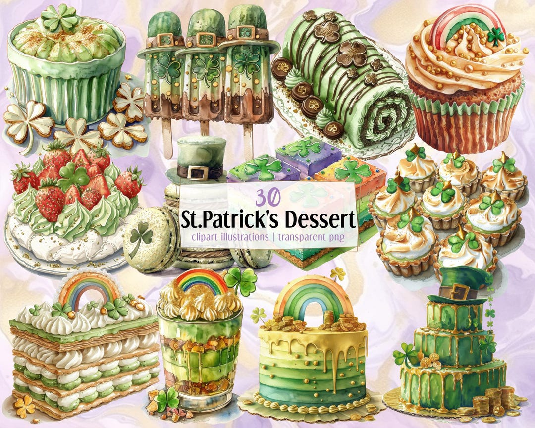 St. Patrick's Day Dessert Illustrations. Delicious Fancy Holiday Treats ...