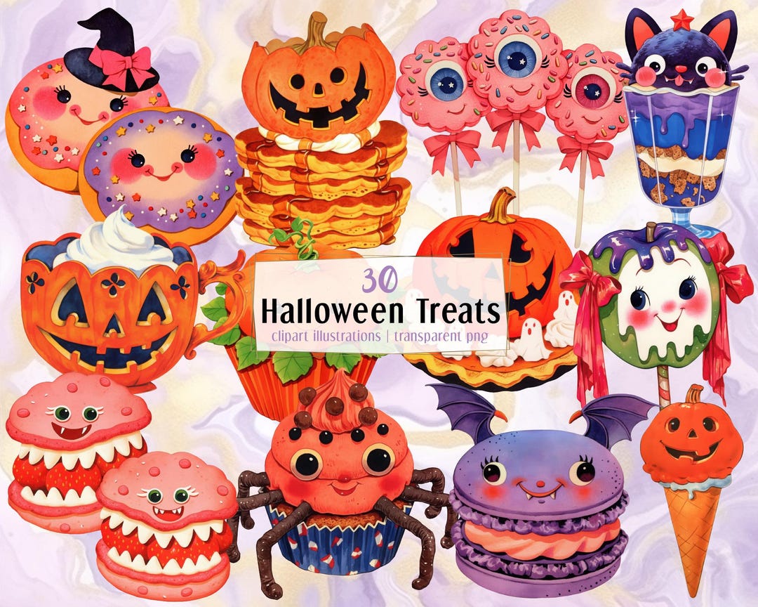 Cute Halloween Treats | PNG Clip Art Illustrations. Spooky Desserts ...