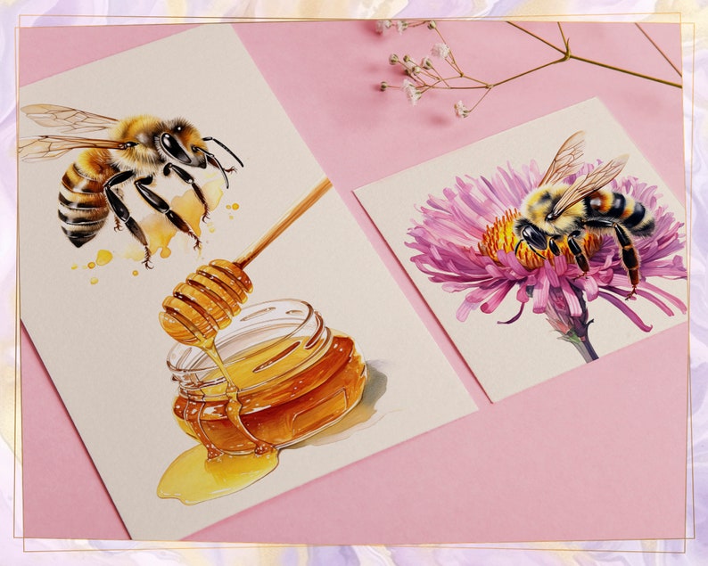 Bees and Honey. Watercolor Style Illustrations. Beekeeping Objects ...
