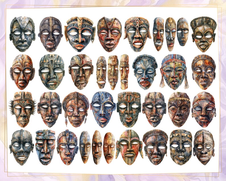 Tribal Mask Illustrations. Wood Carving Artwork, African Wooden Style ...
