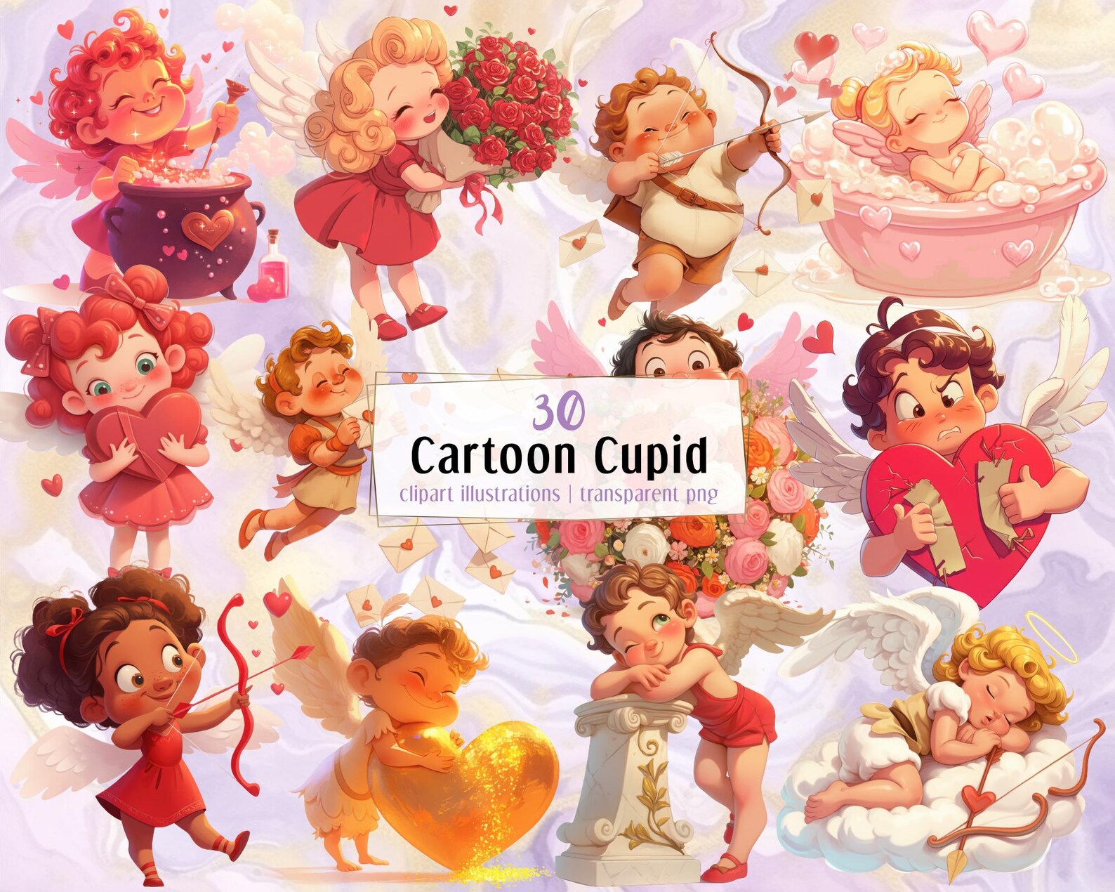 Cartoon Cupid Illustrations. Cute Adorable Little Winged Valentine's ...