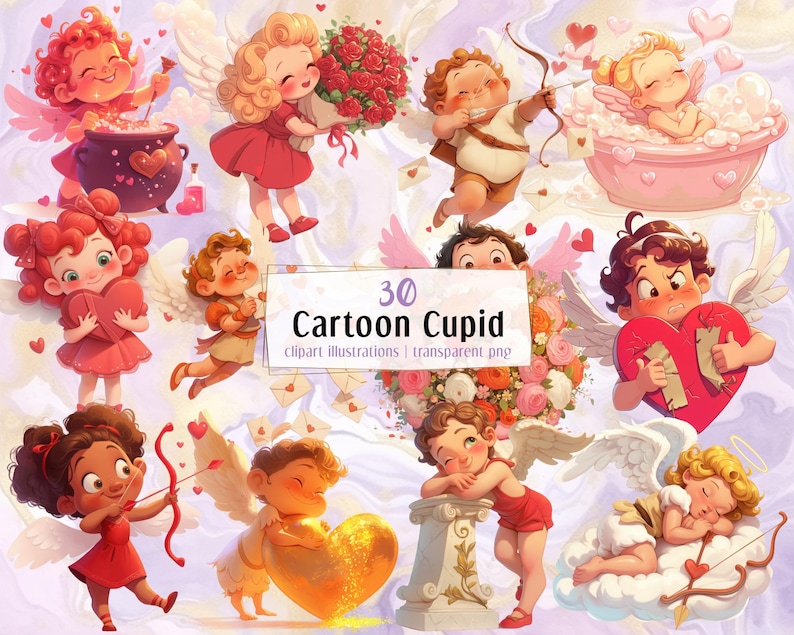 Cartoon Cupid Illustrations. Cute Adorable Little Winged Valentine's ...