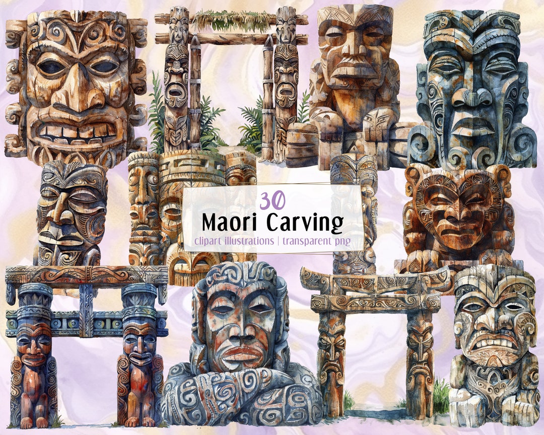 Maori Carving Illustrations. Polynesian Wooden Style Artwork, Ornate ...