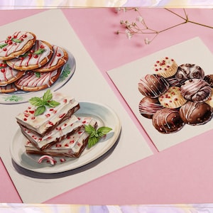 Christmas Dessert. Watercolor Style Illustrations. Traditional Festive ...