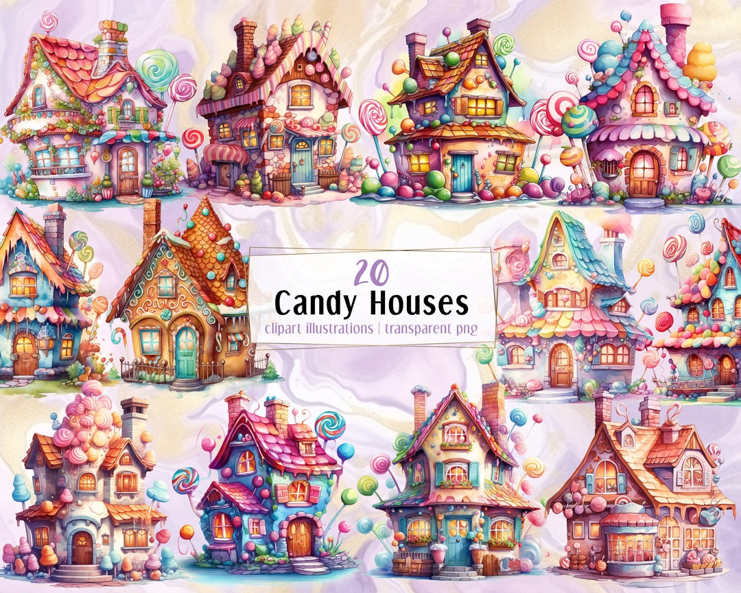 Candy House. Watercolor Style Illustrations. Cute Colorful Houses ...