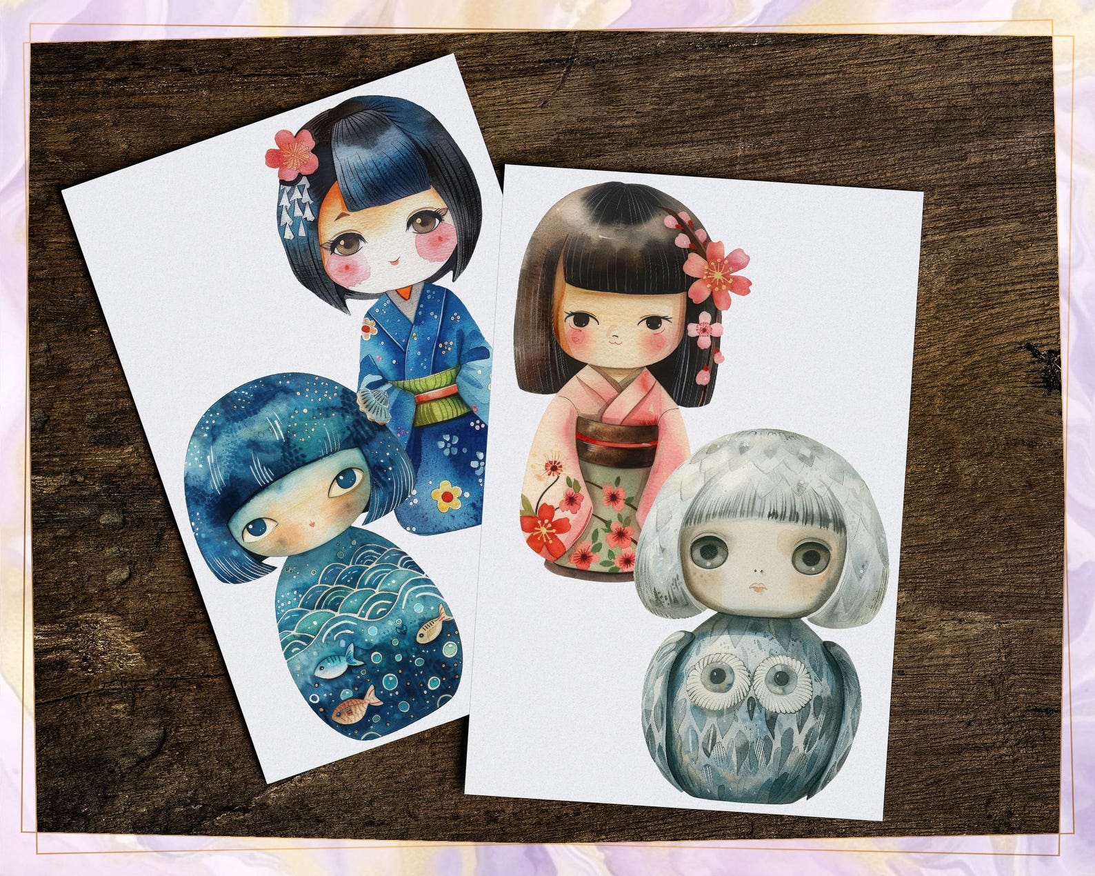 Kokeshi Doll Illustrations. Japanese Traditional Simple Wooden Craft ...