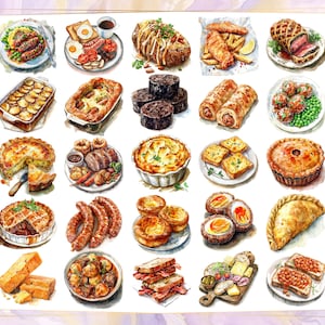 British Cuisine Illustrations. Delicious Dishes, UK Britain Food ...