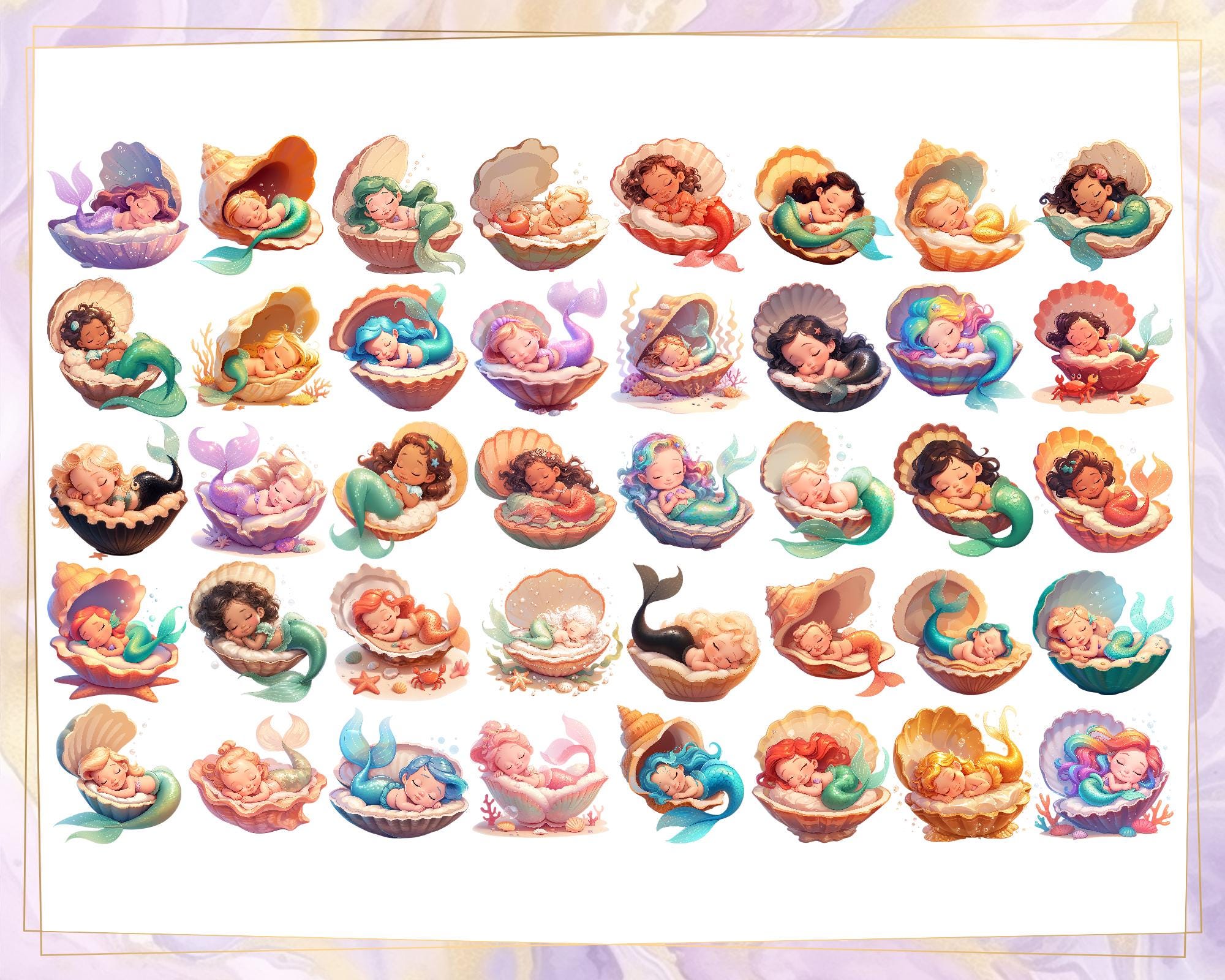 Cartoon Baby Mermaid Illustrations. Cute Adorable Little Babies ...