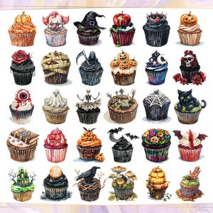 Halloween Cupcake Illustrations. Cute Spooky Designs, Holiday Horror ...