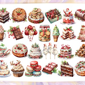 Christmas Themed Dessert. Watercolor Style Illustrations. Festive ...
