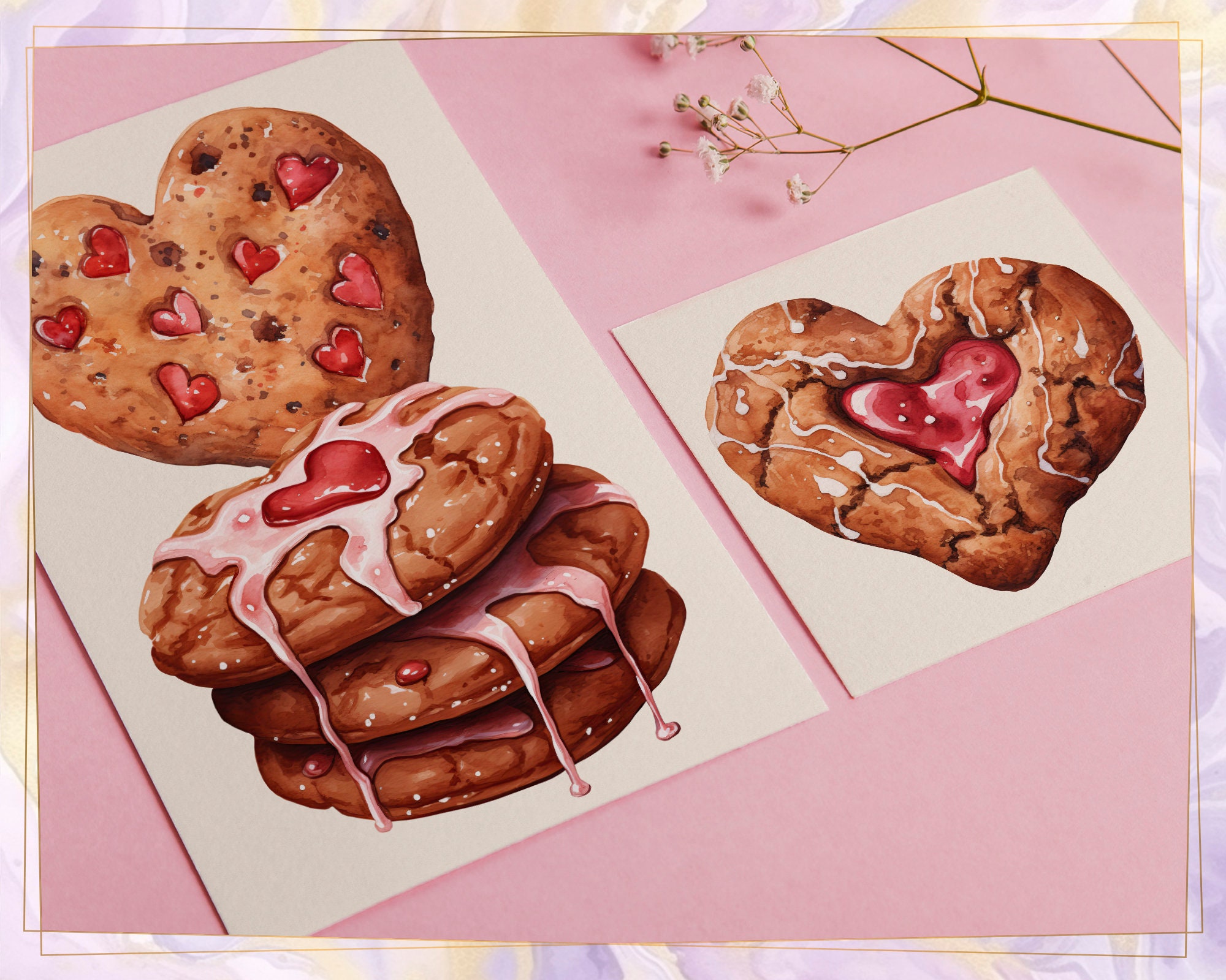 Romantic Cookies. Watercolor Style Illustrations. Valentine's Day ...