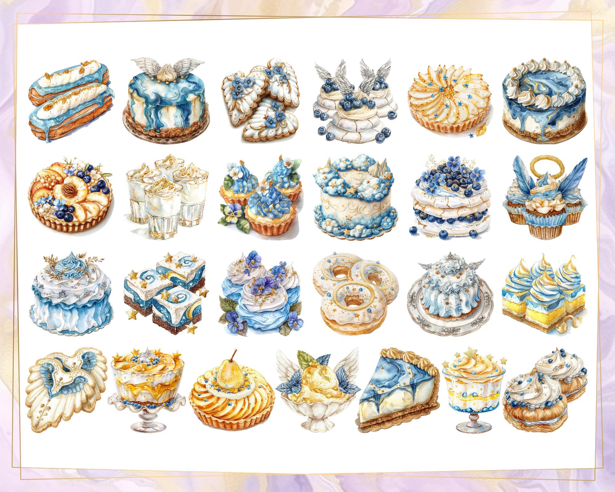 Heavenly Dessert Illustrations. Light Angelic Style Pastry, Winged ...