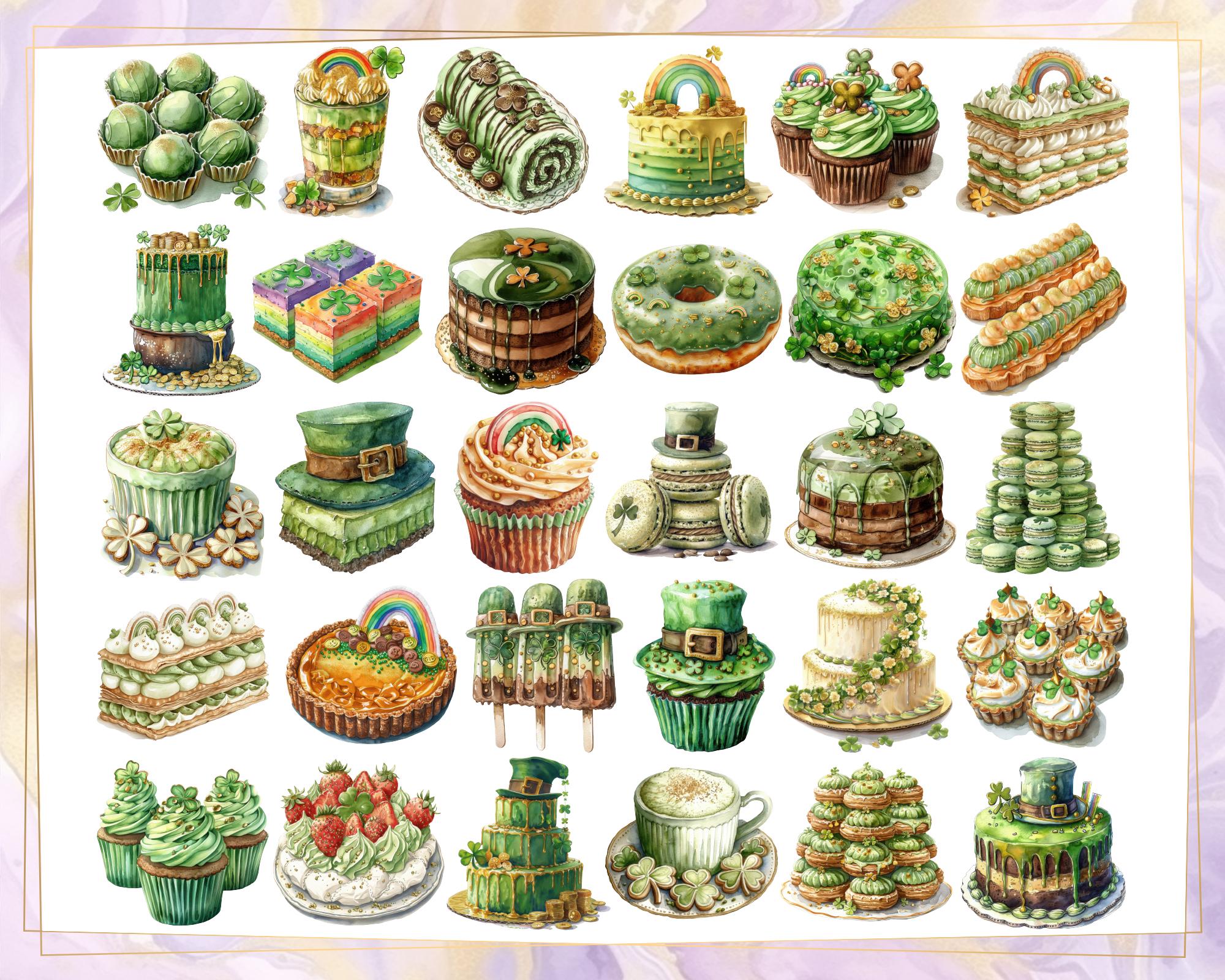 St. Patrick's Day Dessert Illustrations. Delicious Fancy Holiday Treats ...