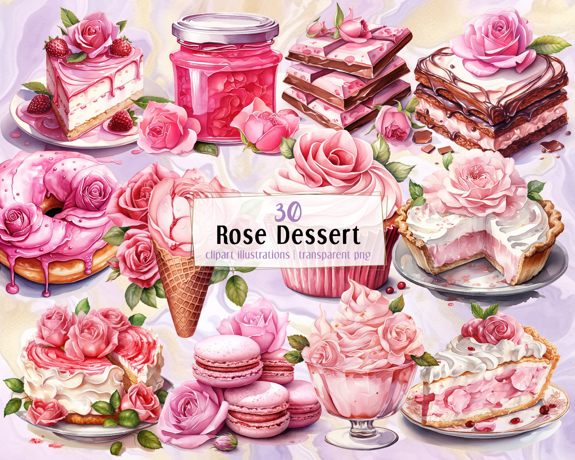 Rose Dessert Illustrations. Romantic, Valentine's Day Desserts, Pink ...