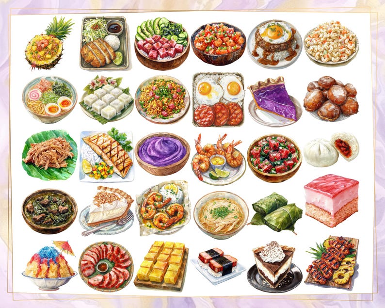 Hawaiian Cuisine | PNG Clip Art Illustrations. Traditional Polynesian ...