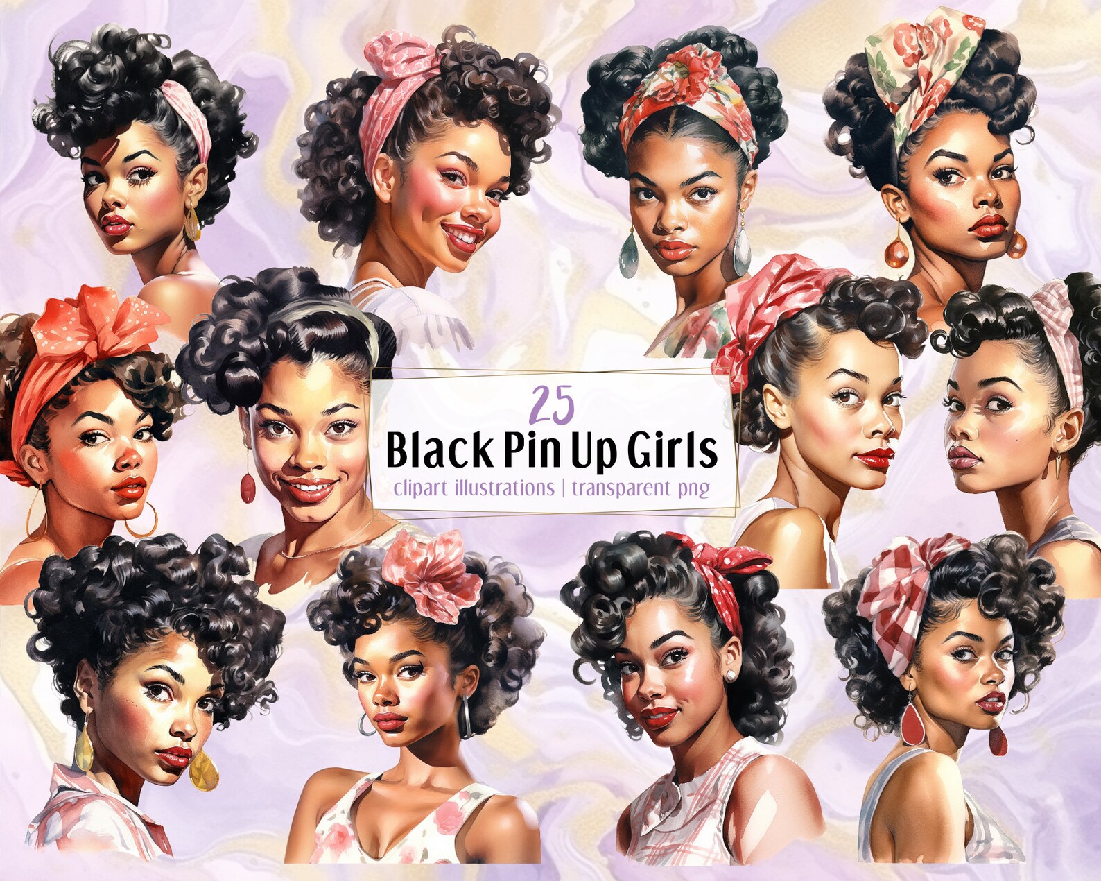 Beautiful Black Retro Rockabilly Pin up Girl Portraits. Vintage Models ...