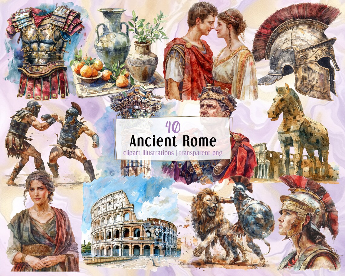 Ancient Rome Illustrations. Old Historic Roman Architecture, People ...