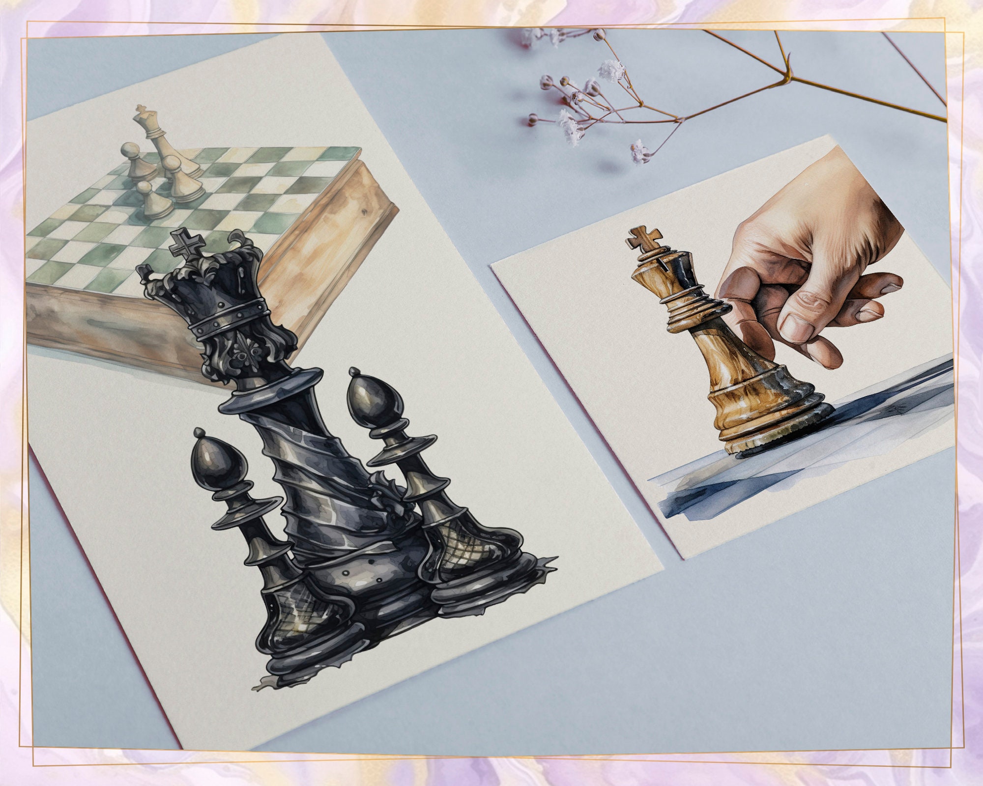 Chess Board Game Illustrations. Black and White Chess Pieces ...
