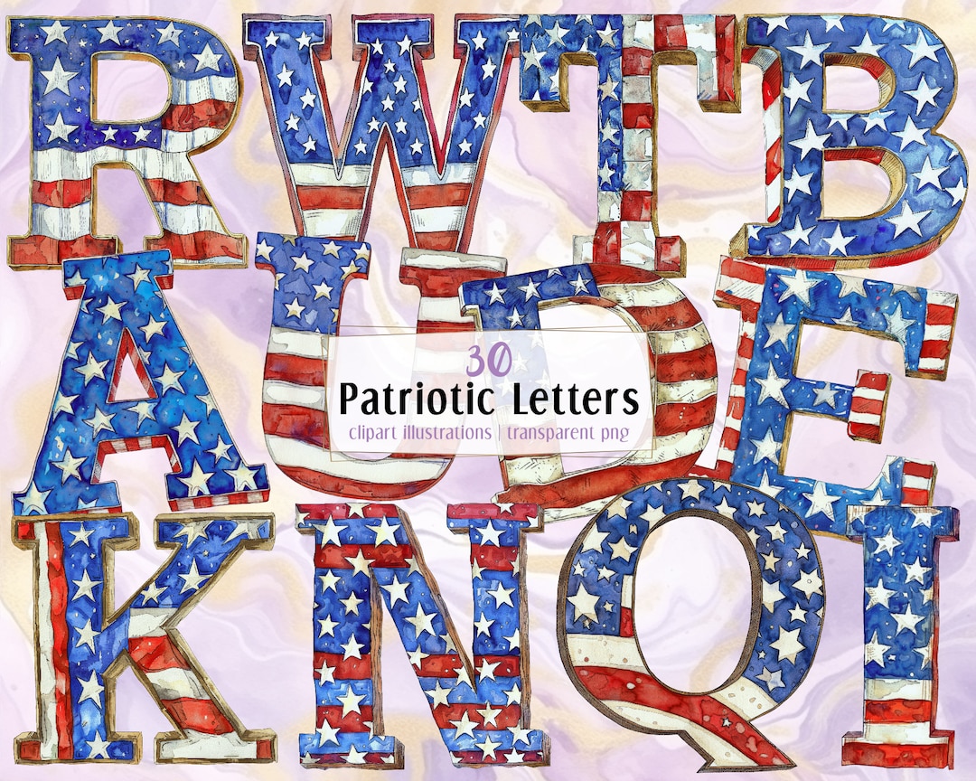 Patriotic Letters Illustrations. ABC, American Flag Theme, USA ...