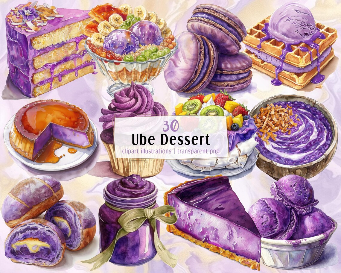 Ube Dessert Illustrations. Purple Yam Flavored Pastry, Ube Halaya ...