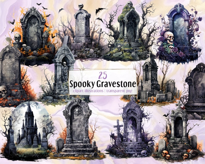 Spooky Gravestone Illustrations. Scary Creepy Tombstone, Cemetery ...