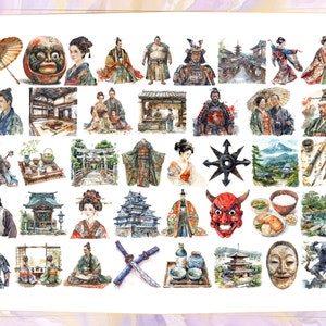 Ancient Japan Illustrations. Old Traditional Objects, People, Historic ...