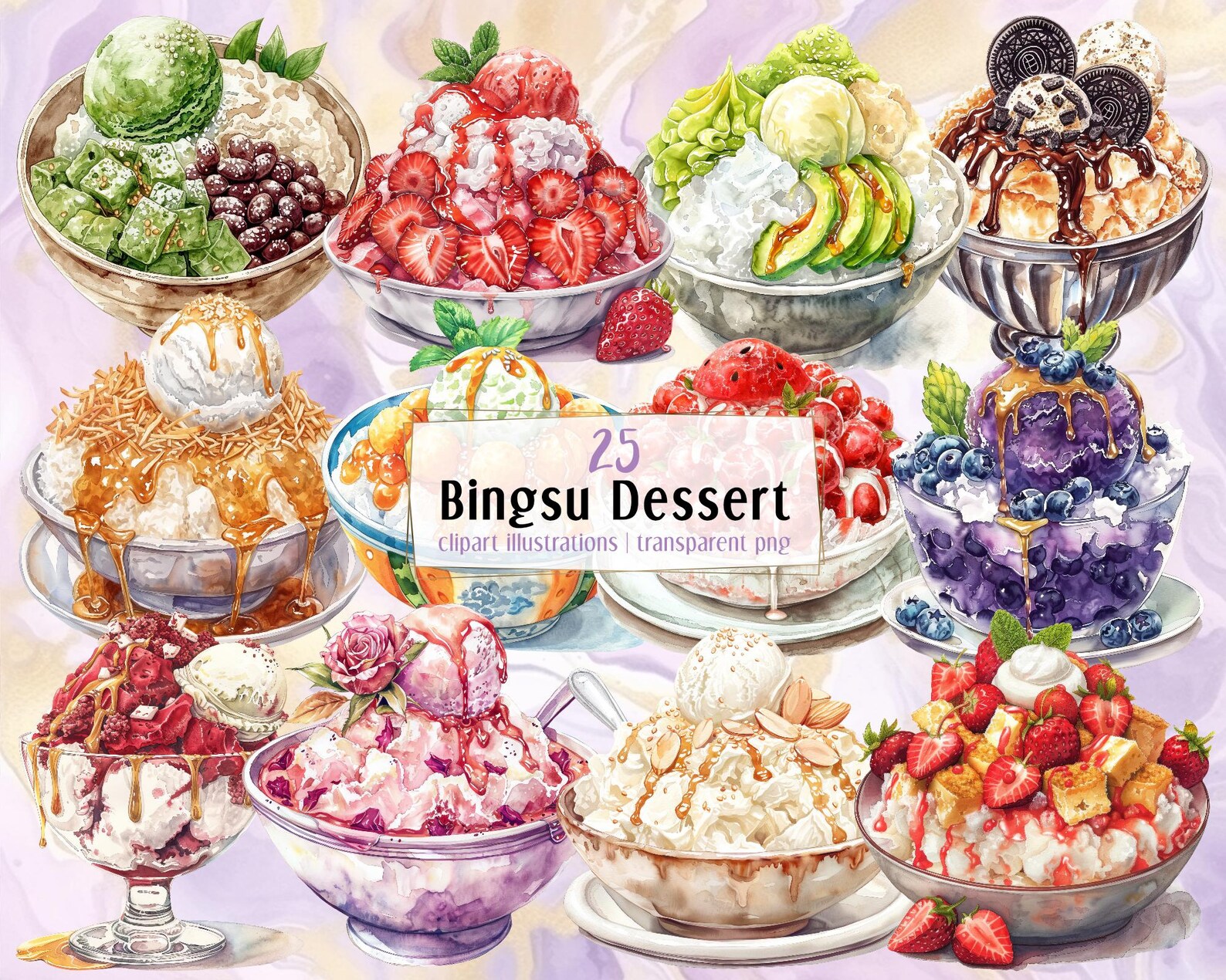 Bingsu Dessert Illustrations. Delicious Korean Shaved Ice Treat ...