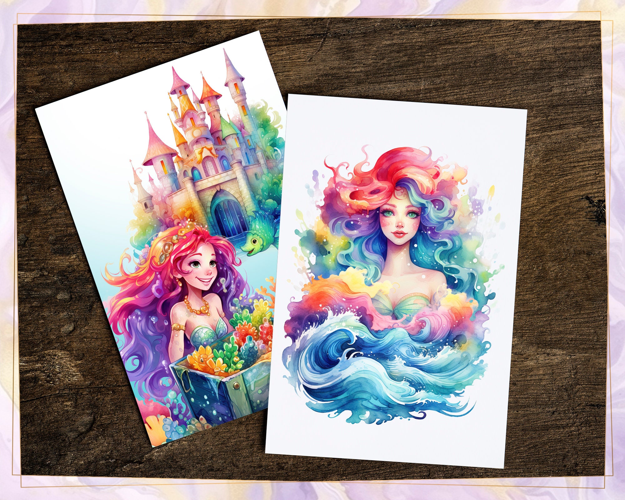 Rainbow Mermaid. Colorful Vibrant Mermaids, Objects and Aquatic Life ...