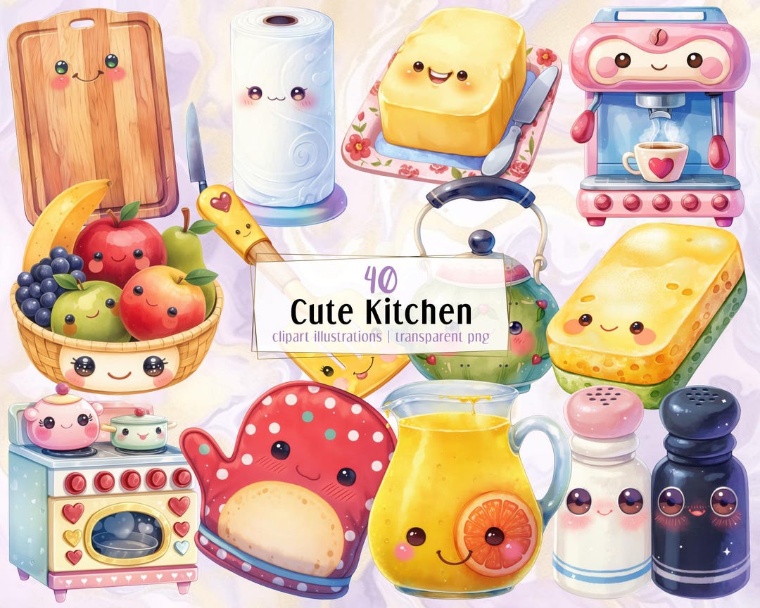 Cute Kitchen | PNG Clip Art Cartoon Illustrations. Kawaii Home ...
