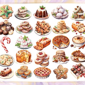 Christmas Dessert. Watercolor Style Illustrations. Traditional Festive ...