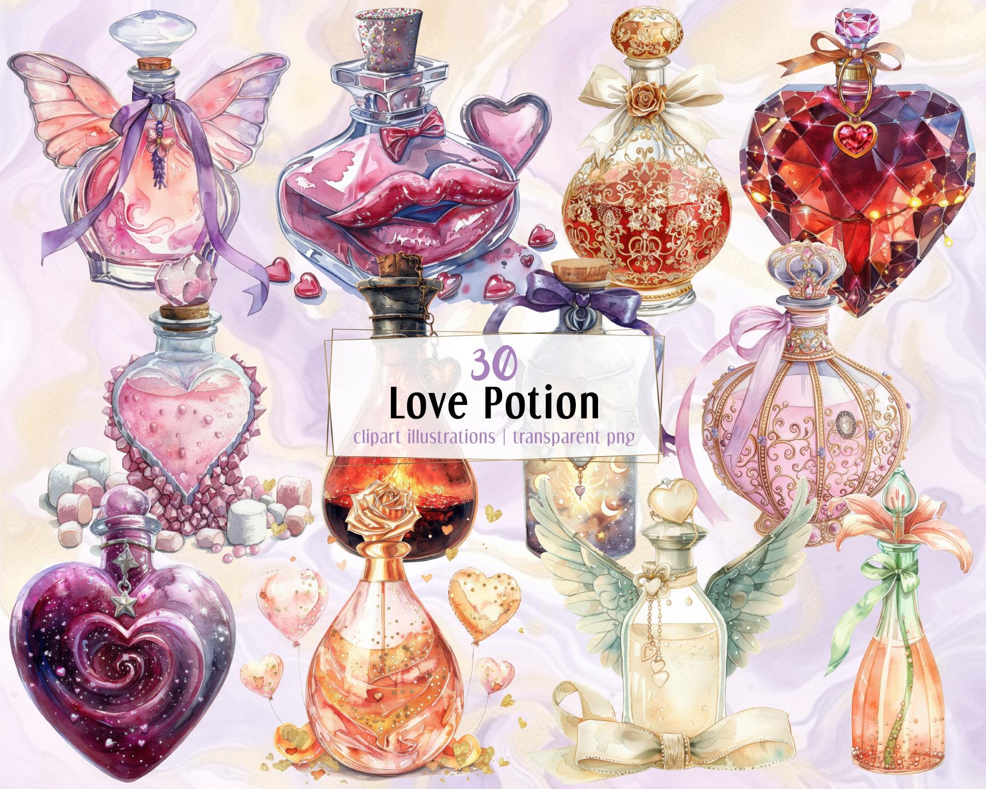 Love Potion Illustrations. Elegant Luxurious Designs, Heart Shaped ...