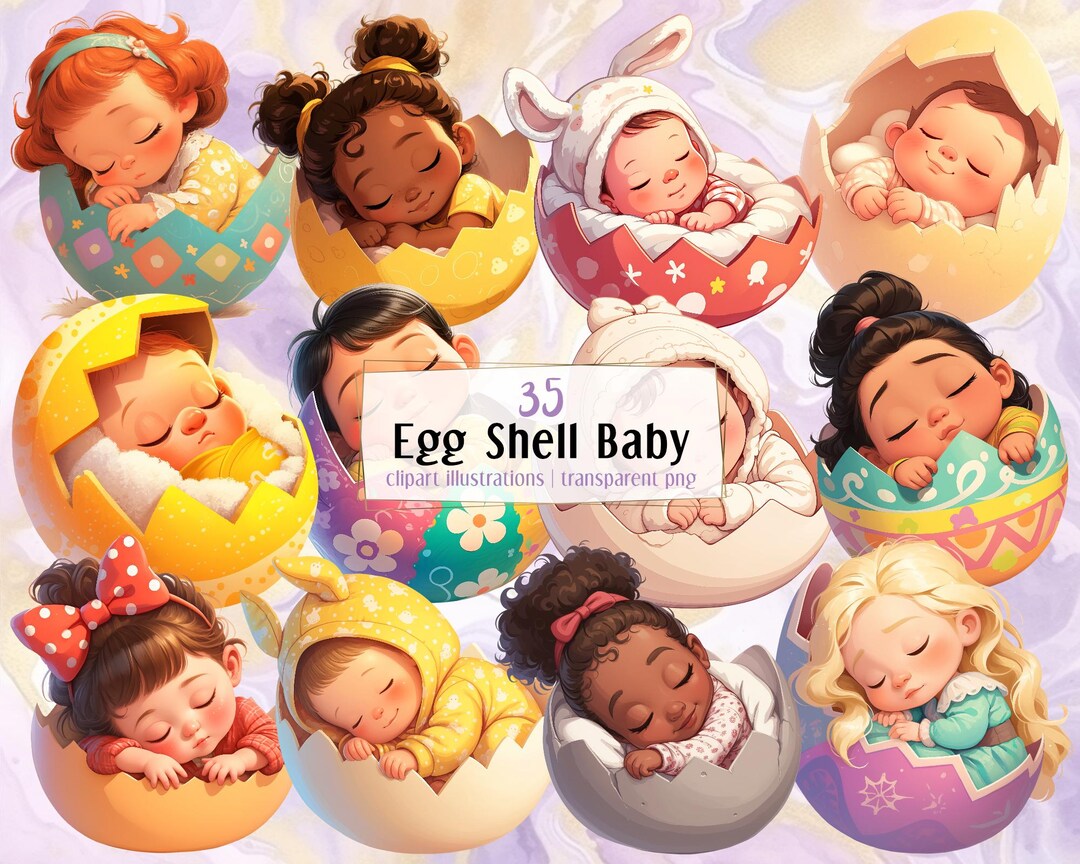 Cartoon Egg Shell Baby Illustrations. Cute Adorable Little Babies ...