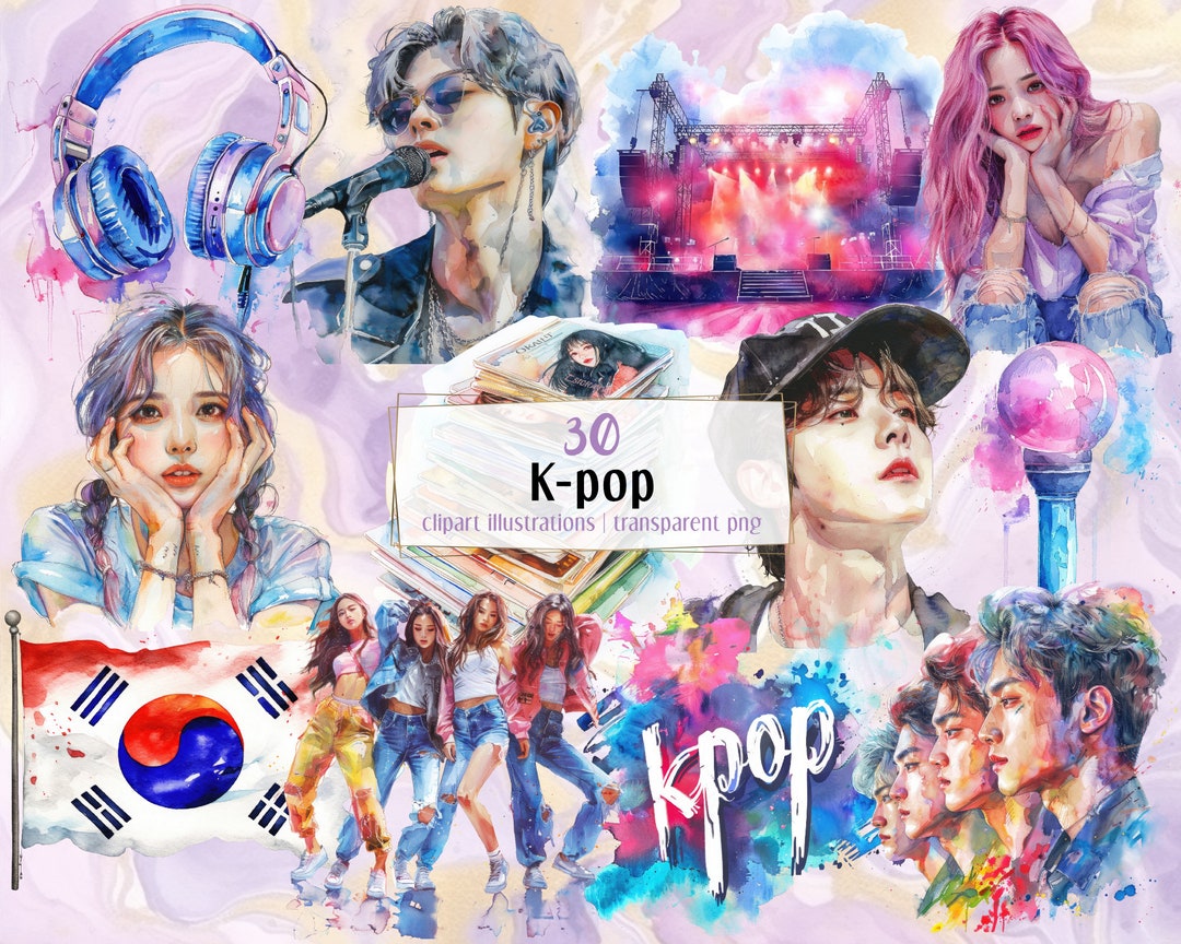K-pop Illustrations. Korean Pop Music Elements, Male & Female Singers ...