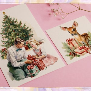 50's Christmas Illustrations. Retro Holiday Postcard Style Images ...