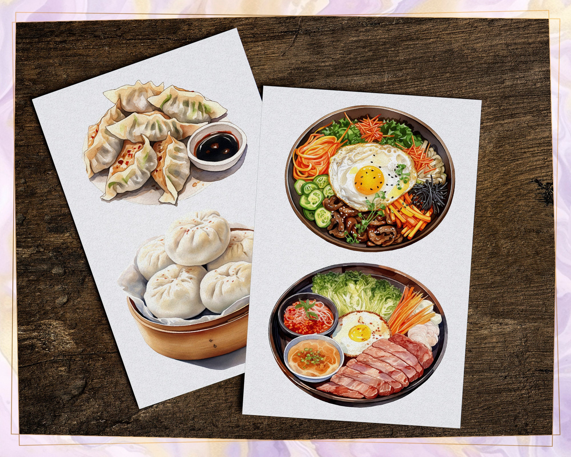 Korean Cuisine, Watercolor Style Illustrations. Delicious Dishes, South ...