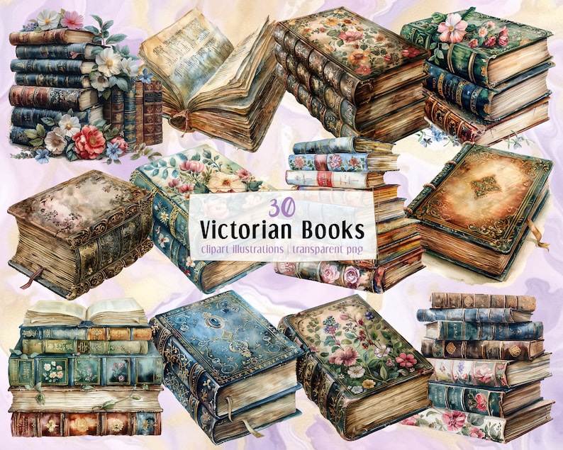 Victorian Books Illustrations. Beautiful Vintage Floral Book Covers ...