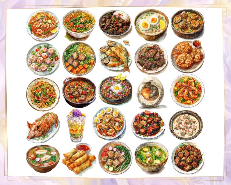 Filipino Cuisine Illustrations. Delicious Philippines Dishes, Asian ...