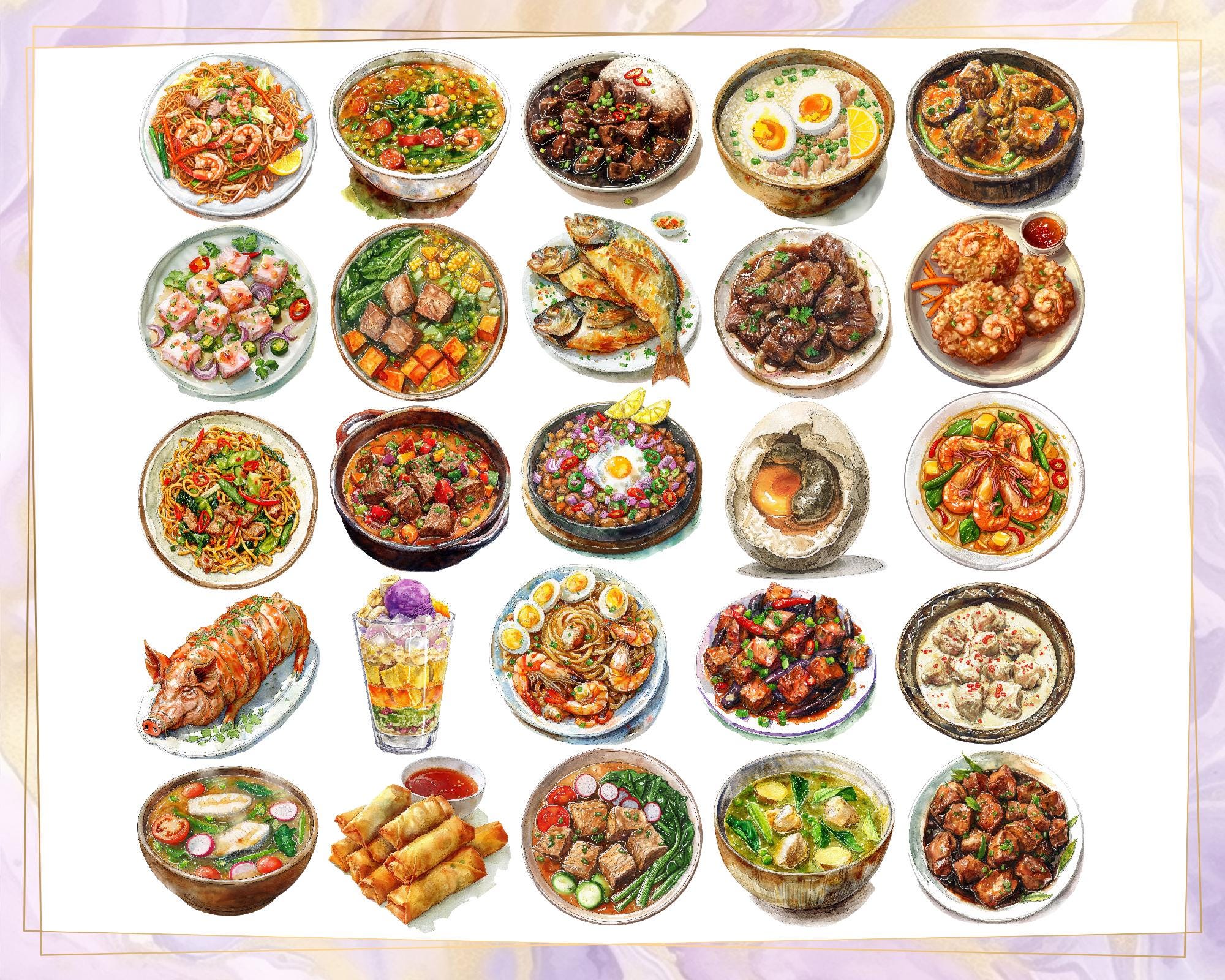 Filipino Cuisine Illustrations. Delicious Philippines Dishes, Asian ...
