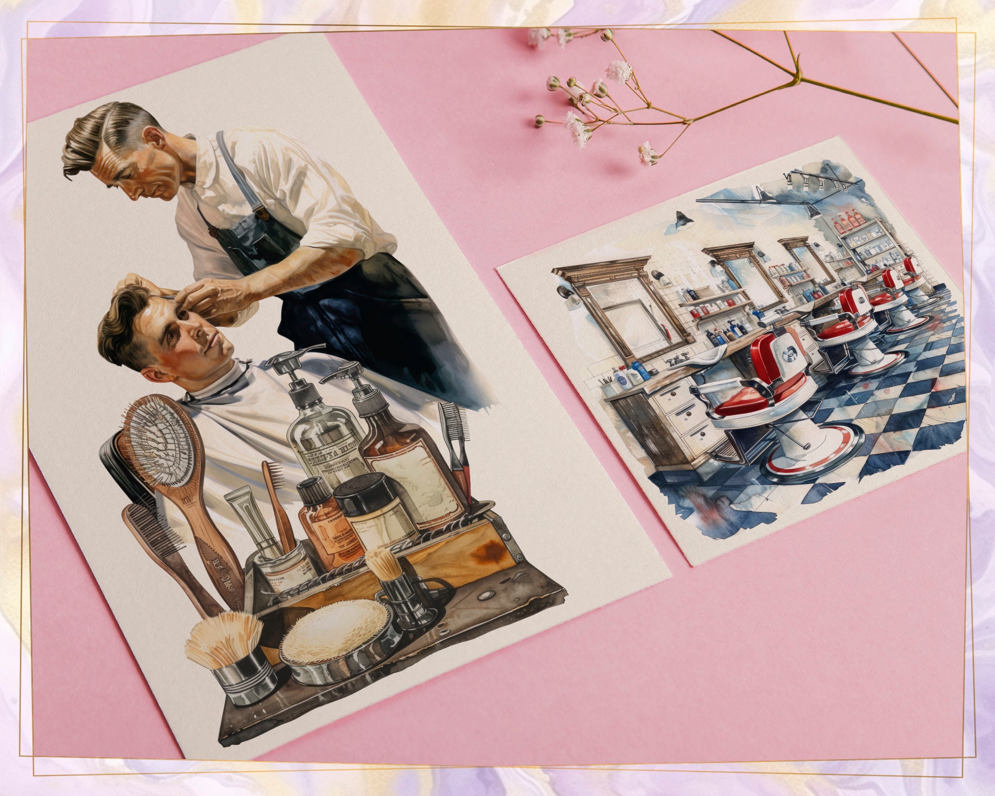 Vintage Barber Shop Illustrations. Retro 50's Style Barbershop, Men's ...