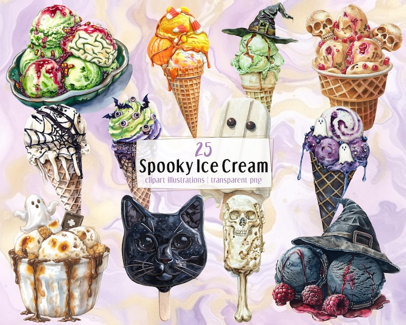 Spooky Ice Cream Illustrations. Halloween Holiday Themed Ice Creams ...