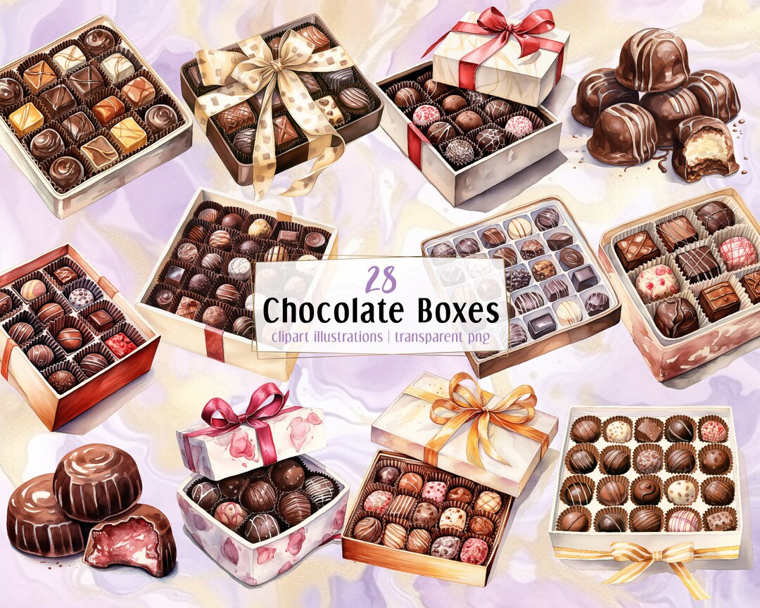 Chocolate Boxes. Watercolor Style Illustrations. Delicious Box of Bite ...