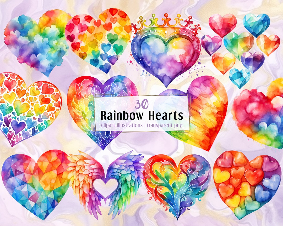 Rainbow Hearts. Watercolor Style Illustrations. Vivid Colorful Heart ...