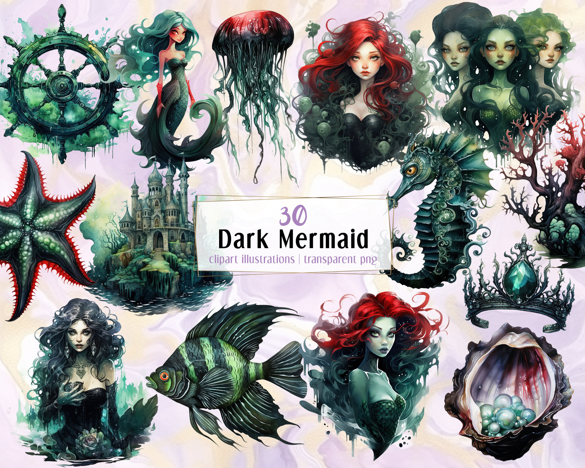 Dark Mermaid. Gothic, Black Mermaids, Objects and Aquatic Life ...