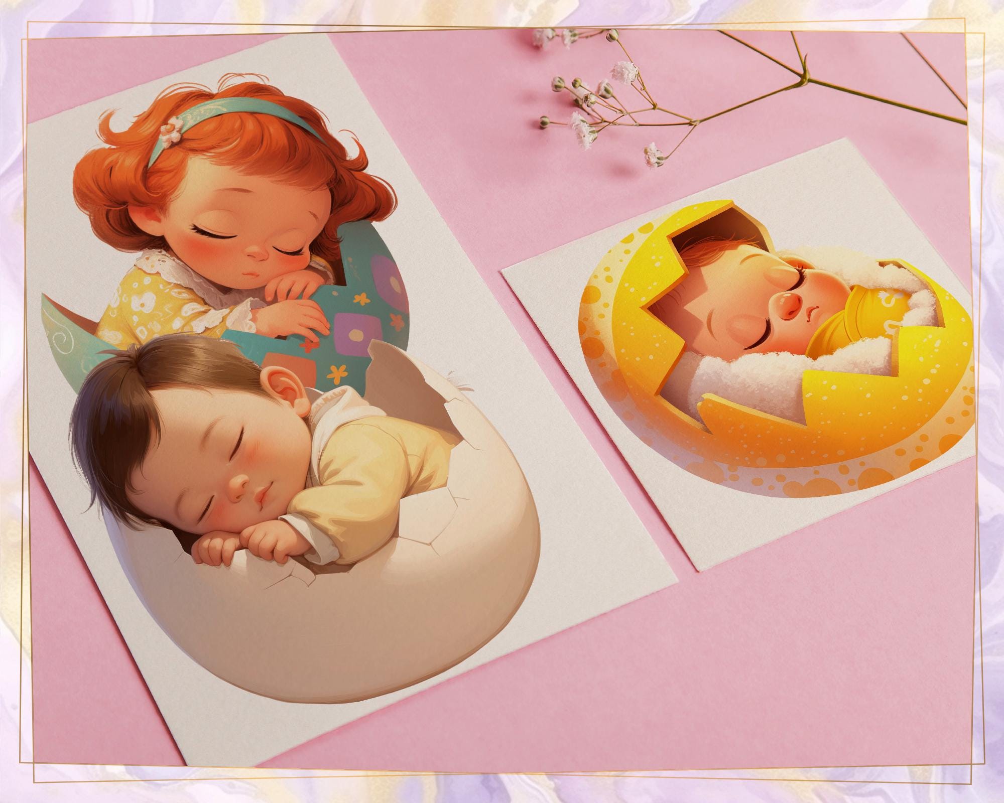 Cartoon Egg Shell Baby Illustrations. Cute Adorable Little Babies ...
