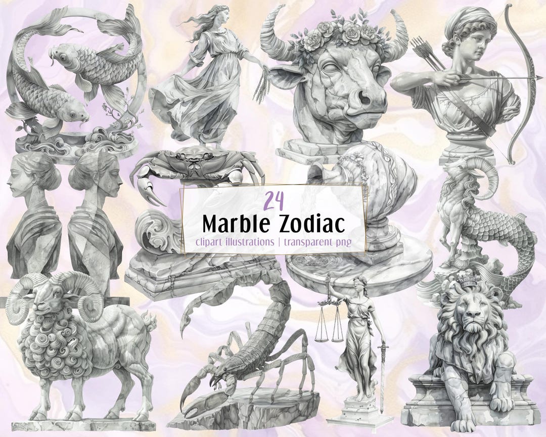 Marble Zodiac Illustrations. Statue & Sculptures of Elements ...